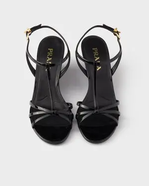 Prada Patent Leather Wedge Sandals With Buckle Fastening - Black