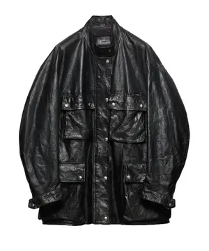 Prada Antiqued Leather Caban Jacket - Black