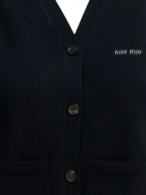 Miu Miu V-neck Sleeveless Cardigan With Pocket And Button Closure - Navy Blue