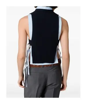 Miu Miu V-neck Sleeveless Cardigan With Pocket And Button Closure - Navy Blue