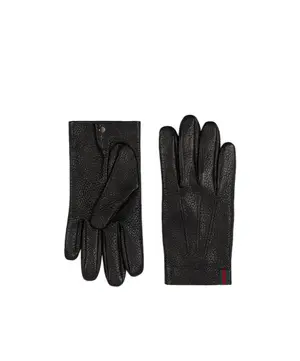 Gucci Grainy Leather Gloves With Web Detail