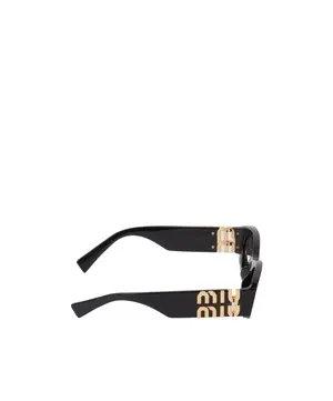Miu Miu Black Cat Eye Sunglasses With Gold Tone Logo Detail - Black/gray