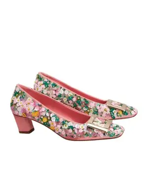 ROGER VIVIER Belle Vivier Sequined Pumps With Metal Buckle - Pink