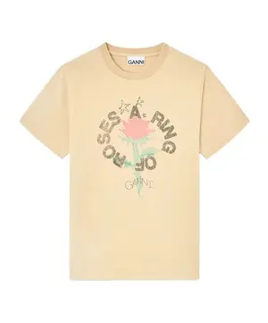 GANNI Floral Print Crewneck T-shirt - Sand-colored