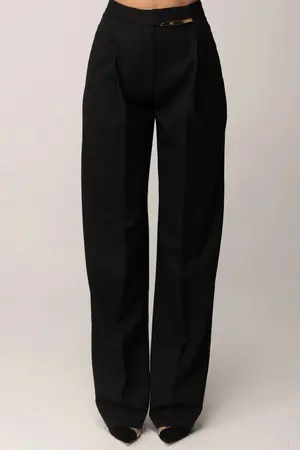 Elisabetta Franchi High-waist Wide-leg Tailored Trousers With Logo Detail - Black