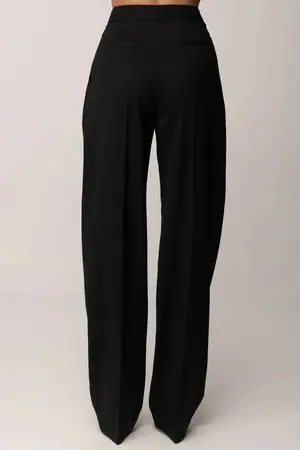 Elisabetta Franchi High-waist Wide-leg Tailored Trousers With Logo Detail - Black