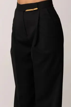 Elisabetta Franchi High-waist Wide-leg Tailored Trousers With Logo Detail - Black