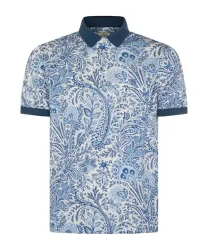 Etro Paisley-printed Short Sleeved Polo Shirt - Blue