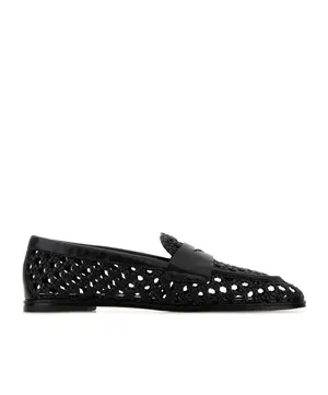 STUART WEITZMAN Openwork Round-toe Flats - Black