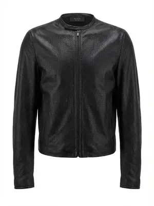 Gucci Perforated Stretch Leather Zip Jacket