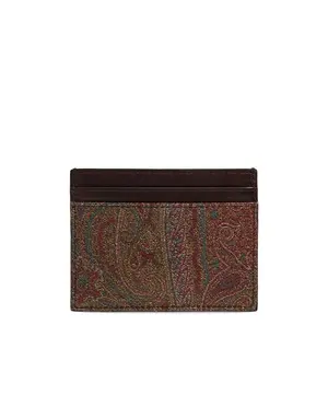 Etro Paisley Printed Logo Embossed Wallet - Black