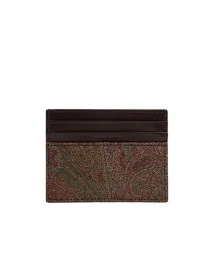 Etro Paisley Printed Logo Embossed Wallet - Black