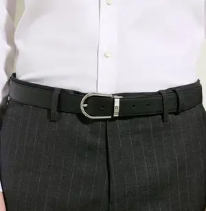 Montblanc Horseshoe Pin Buckle Leather Belt - Black