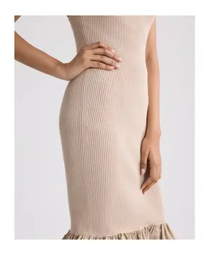 PATOU Ribbed Knit Dress With Ruffled Hem