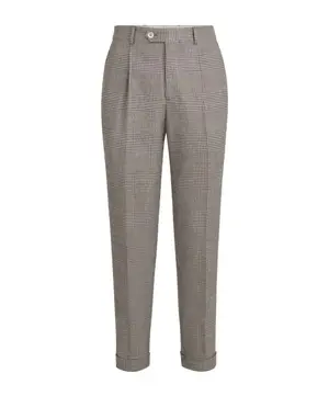 Brunello Cucinelli Prince Of Wales Checkered Pleated Trousers - Gray