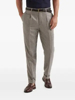 Brunello Cucinelli Prince Of Wales Checkered Pleated Trousers - Gray