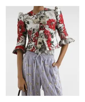 Dolce & Gabbana Single-breasted Floral Jacket With Ruffles - Gray