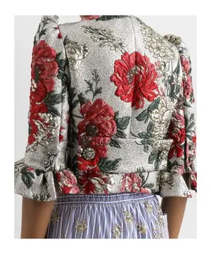 Dolce & Gabbana Single-breasted Floral Jacket With Ruffles - Gray