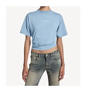 Balenciaga Logo Printed Crewneck T-shirt - Blue