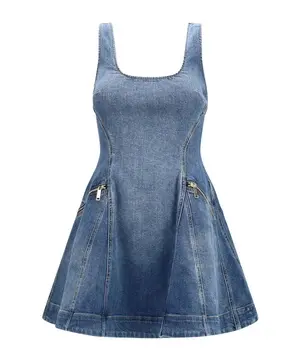 SELF-PORTRAIT Denim Flared Mini Dress - Blue