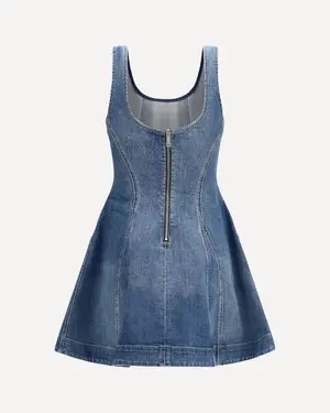SELF-PORTRAIT Denim Flared Mini Dress