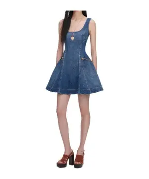 SELF-PORTRAIT Denim Flared Mini Dress