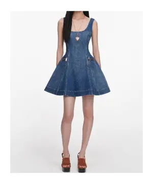 SELF-PORTRAIT Denim Flared Mini Dress