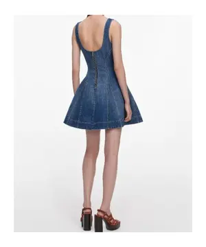 SELF-PORTRAIT Denim Flared Mini Dress