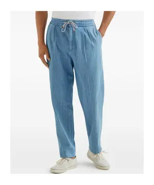 Brunello Cucinelli Lightweight Denim Trousers With Double Pleats - Blue