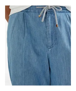 Brunello Cucinelli Lightweight Denim Trousers With Double Pleats - Blue