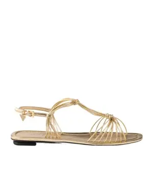 Prada Flat Sandals With Enamel Triangle Logo - Platinum