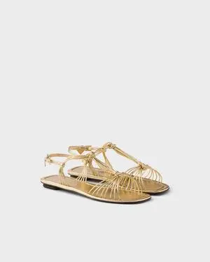 Prada Flat Sandals With Enamel Triangle Logo - Platinum