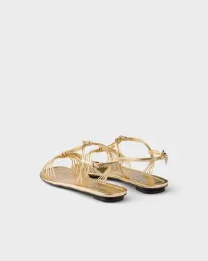Prada Flat Sandals With Enamel Triangle Logo - Platinum