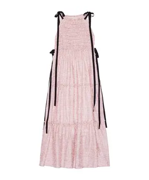 GANNI Textured Checked Maxi Dress With Ribbon Ties
