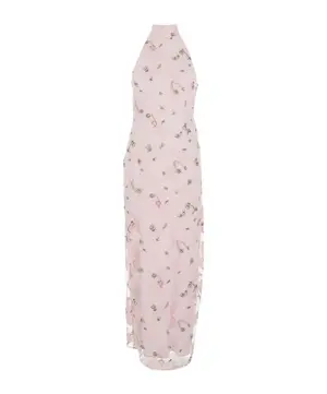 ROTATE BY BIRGER CHRISTENSEN Flower Beads High Neck Maxi Dress - Pink