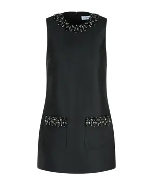 SELF-PORTRAIT Embellished Trim Mini Taffeta Dress - Black