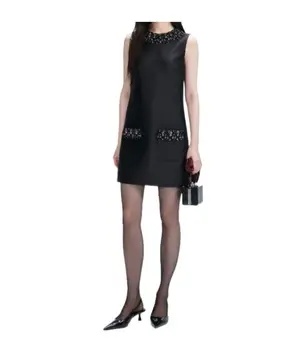 SELF-PORTRAIT Embellished Trim Mini Taffeta Dress - Black