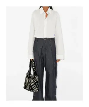 Burberry Nova Check Top Handle Bag - Black/plain White