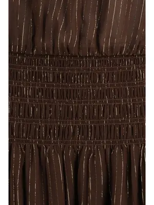 SELF-PORTRAIT Georgette Maxi Dress With Ruffled Off-the-shoulder Neckline - Brown