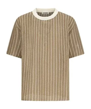 JIL SANDER Striped Open-knit T-shirt - Brown