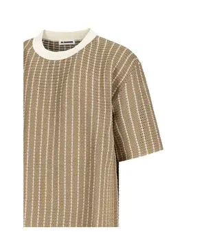 JIL SANDER Striped Open-knit T-shirt - Brown
