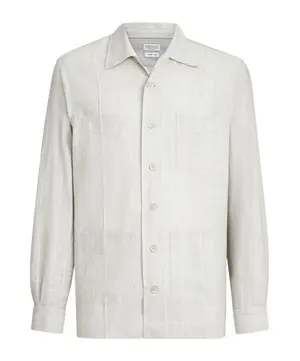 Brunello Cucinelli Jacquard Stripe Easy Fit Guayabera Shirt