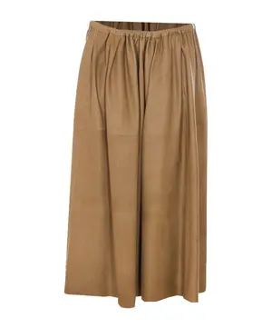 Auralee Elastic-waist Leather Midi Skirt - Brown