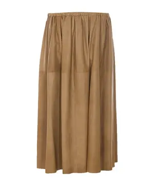 Auralee Elastic-waist Leather Midi Skirt - Brown
