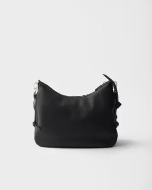 Prada Fold Large Leather Shoulder Bag With Embossed Monogram - Black