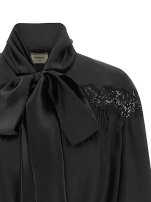 Saint Laurent Bow Detailed Lace Trim Shirt