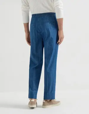 Brunello Cucinelli Double Pleated Lightweight Denim Trousers - Medium Denim