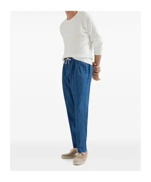 Brunello Cucinelli Double Pleated Lightweight Denim Trousers - Medium Denim