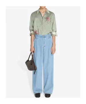 Dries Van Noten Pleated Wide-leg Jeans - Lightblue