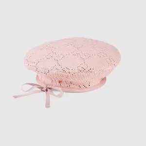 Gucci Gg Crochet Beret With Satin Bow Detail